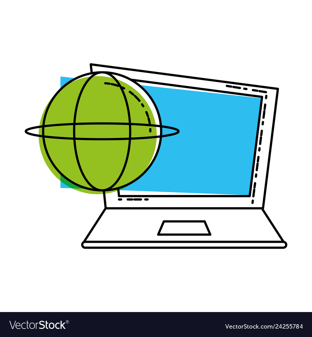 Laptop computer with sphere browser Royalty Free Vector