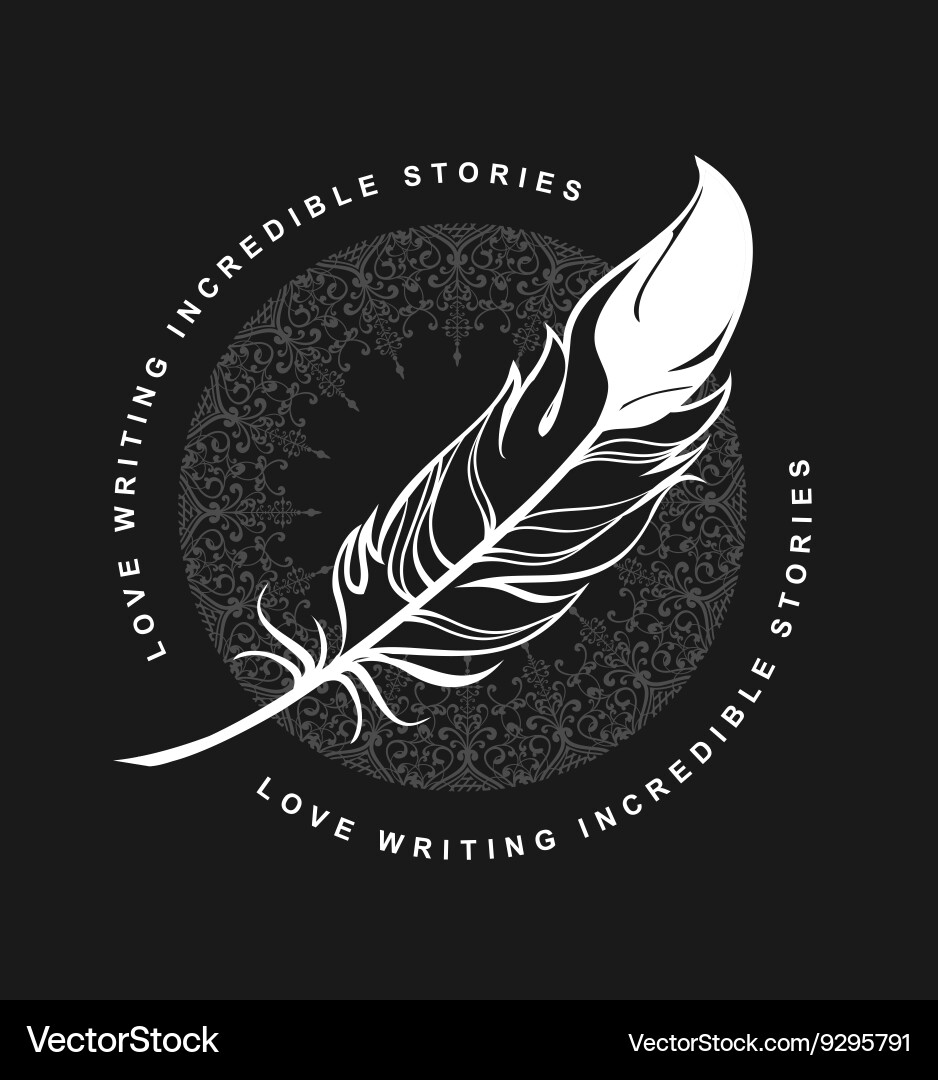 Emblem writer s feather Royalty Free Vector Image
