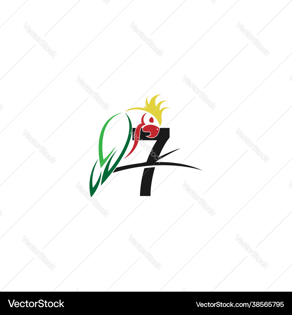 Number 7 with parrot bird icon logo design Vector Image