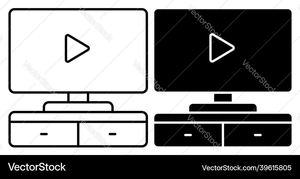 Linear icon flat screen tv on home theater table Vector Image