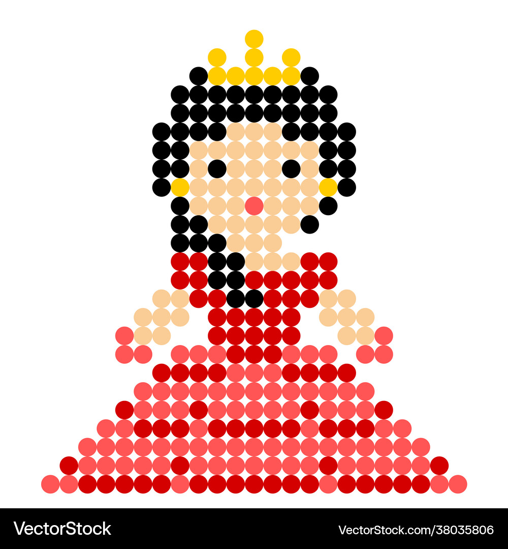 Dot pixel princess with red dress image Royalty Free Vector