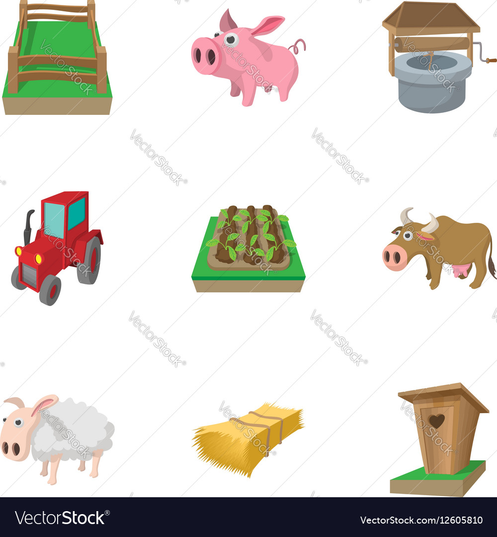 Animal farm icons set cartoon style Royalty Free Vector Animal farm icons set cartoon style Royalty Free Vector