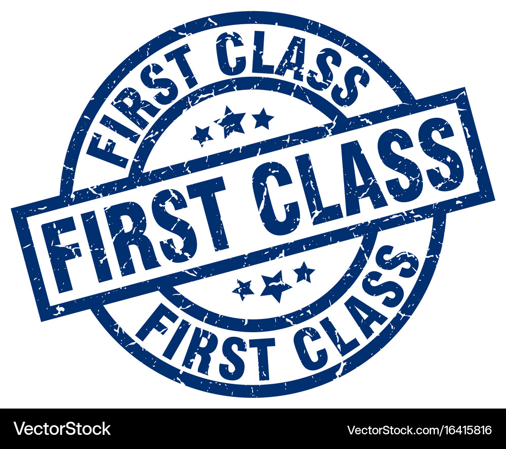 First class blue round grunge stamp Royalty Free Vector
