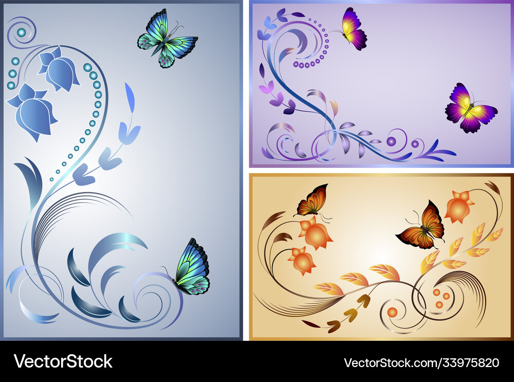 Set cards with butterflies Royalty Free Vector Image