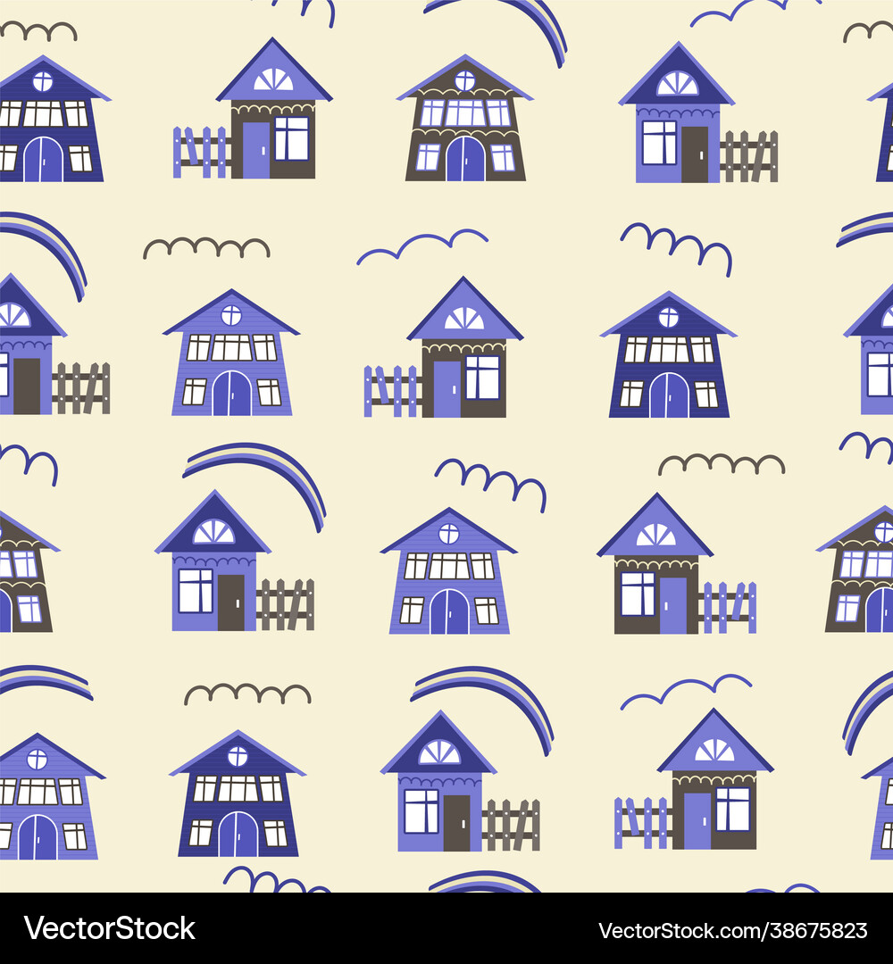 Funny houses pattern on a beige background Vector Image