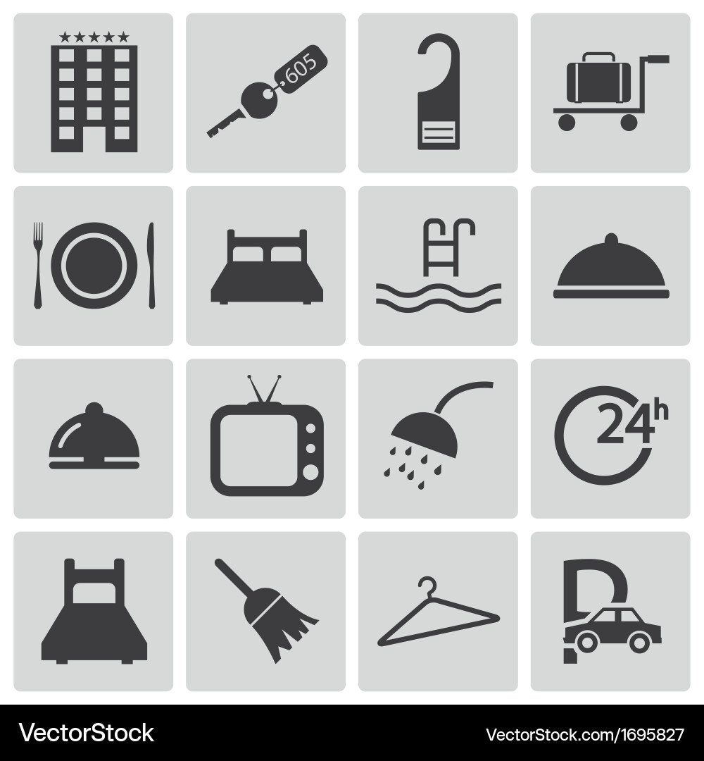 Black hotel icons set Royalty Free Vector Image