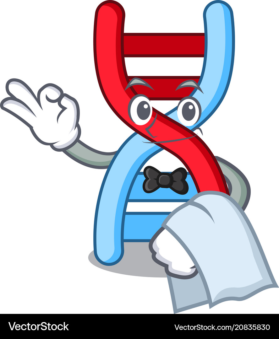 Waiter dna molecule mascot cartoon Royalty Free Vector Image