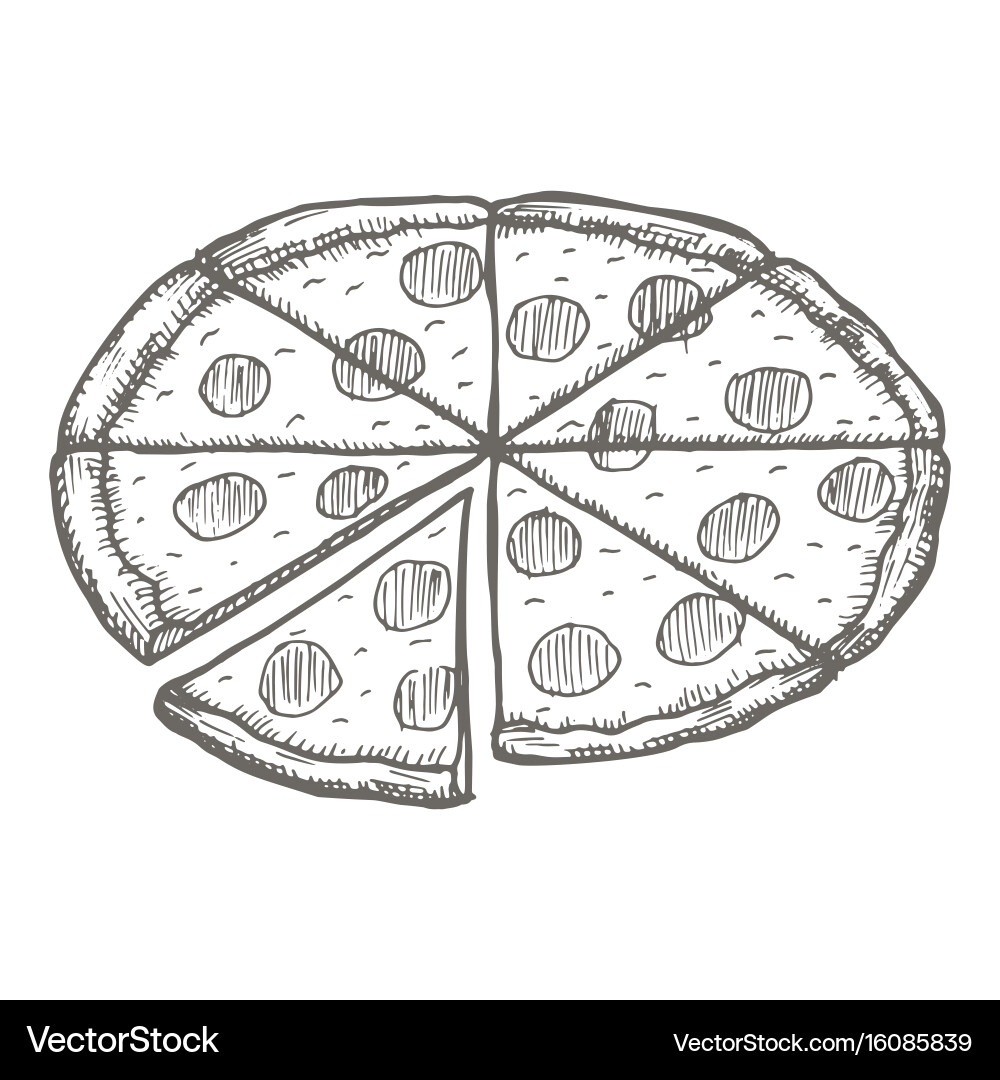 Vintage pizza drawing hand drawn Royalty Free Vector Image