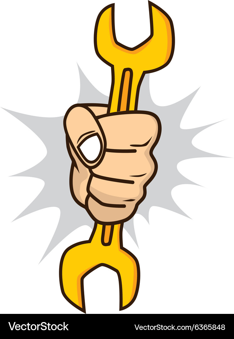 Cartoon hand holding wrench Royalty Free Vector Image