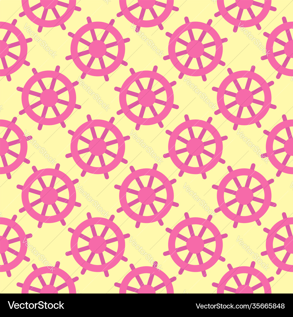 Wooden wheelseamless pattern on yellow background Vector Image