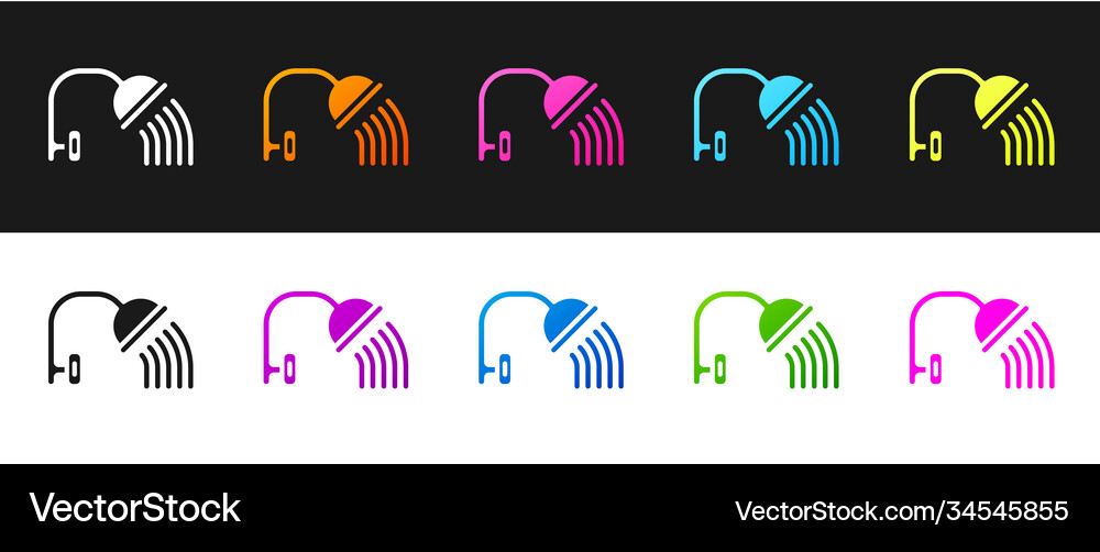 Set shower head with water drops flowing icon Vector Image