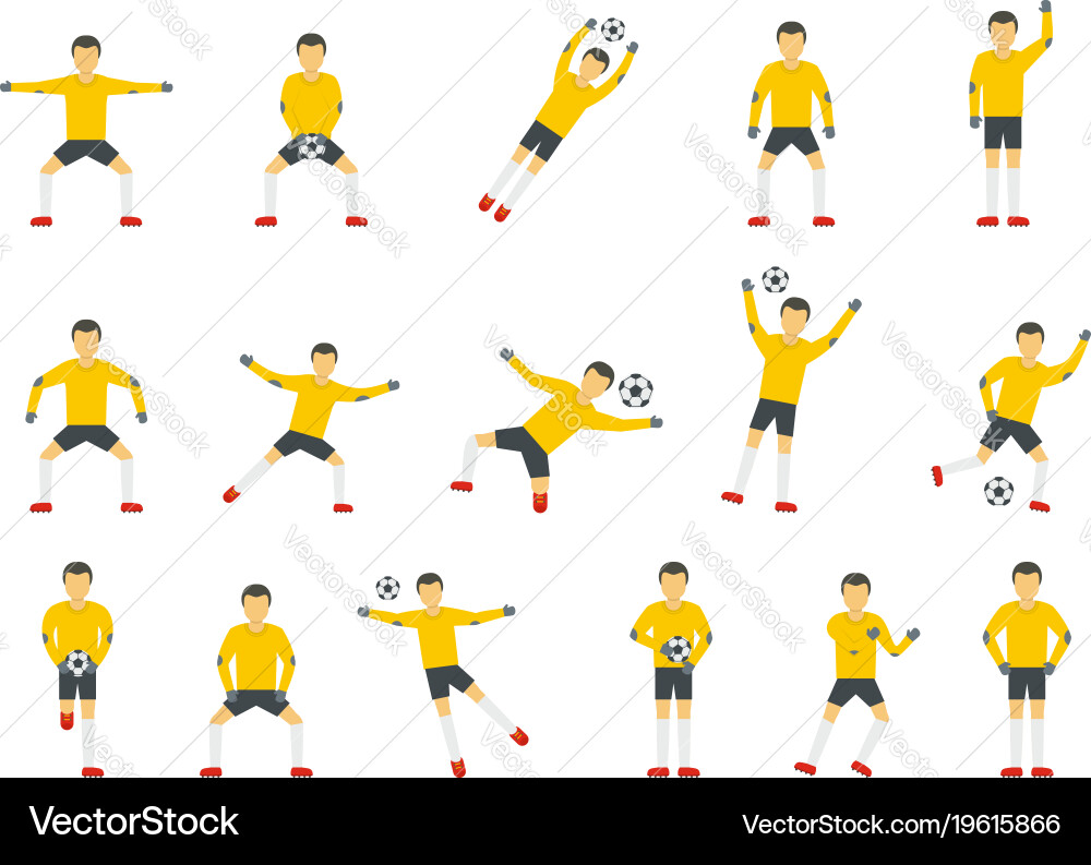 Goalkeeper man icons set flat style Royalty Free Vector