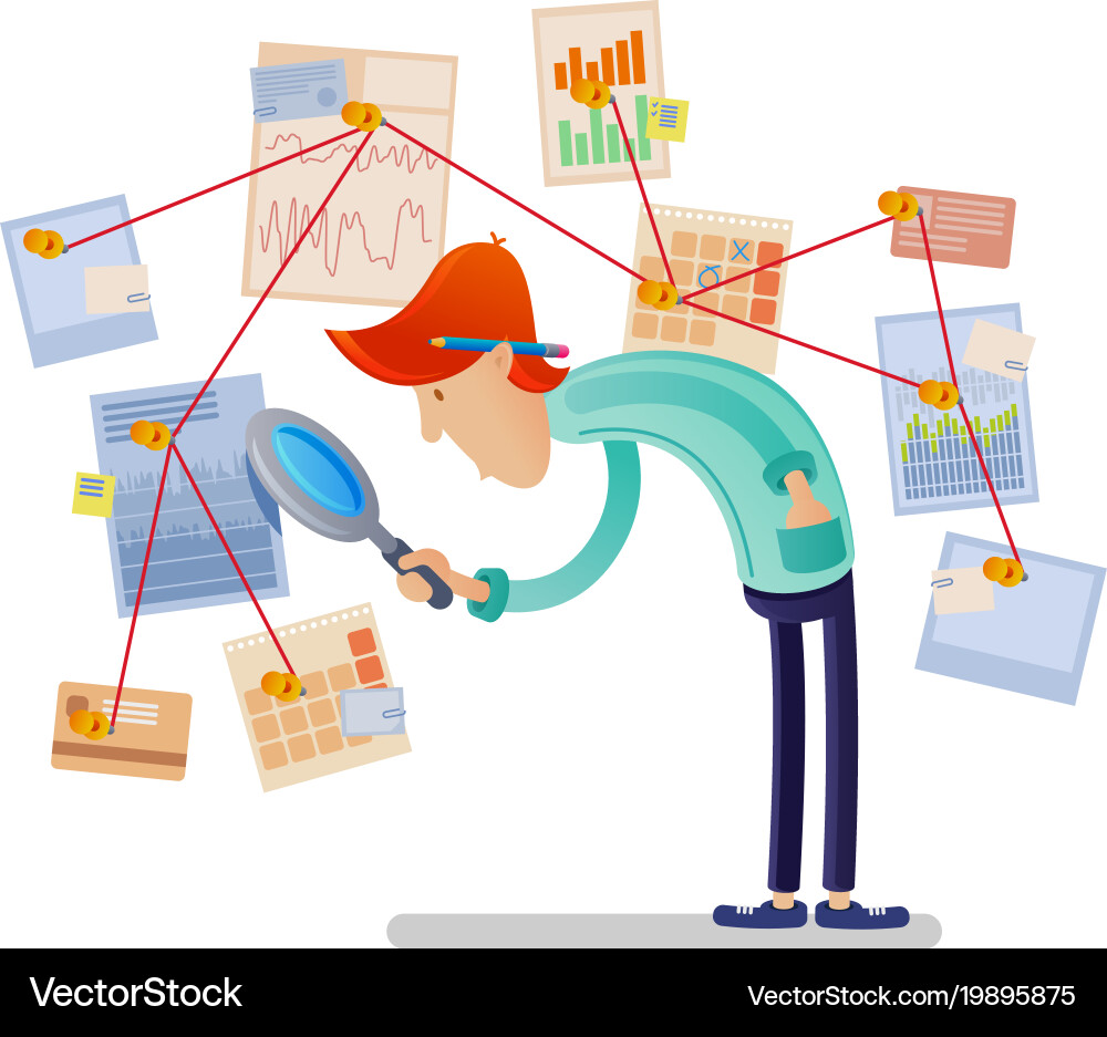 Financial analyst with magnifying glass Royalty Free Vector