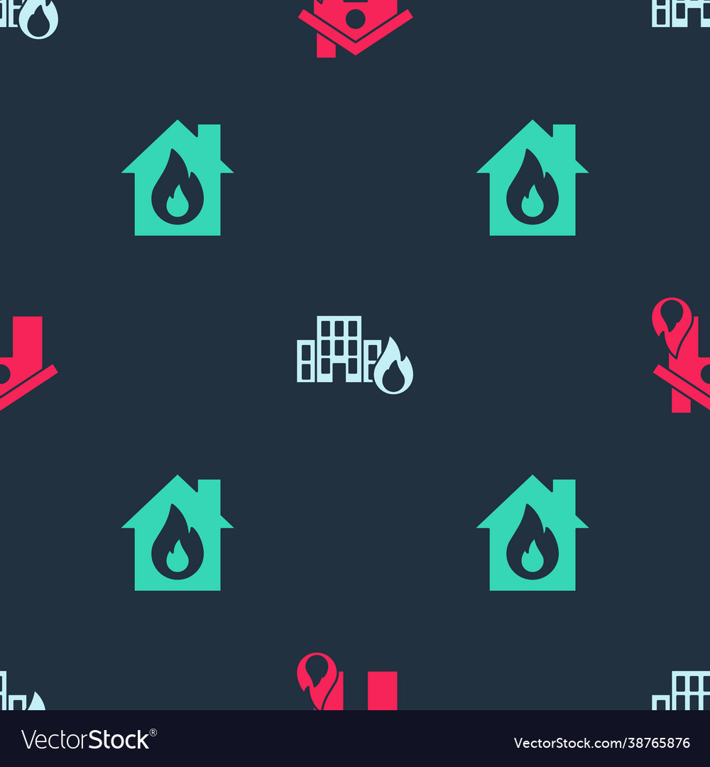 Set fire in burning house buildings Royalty Free Vector