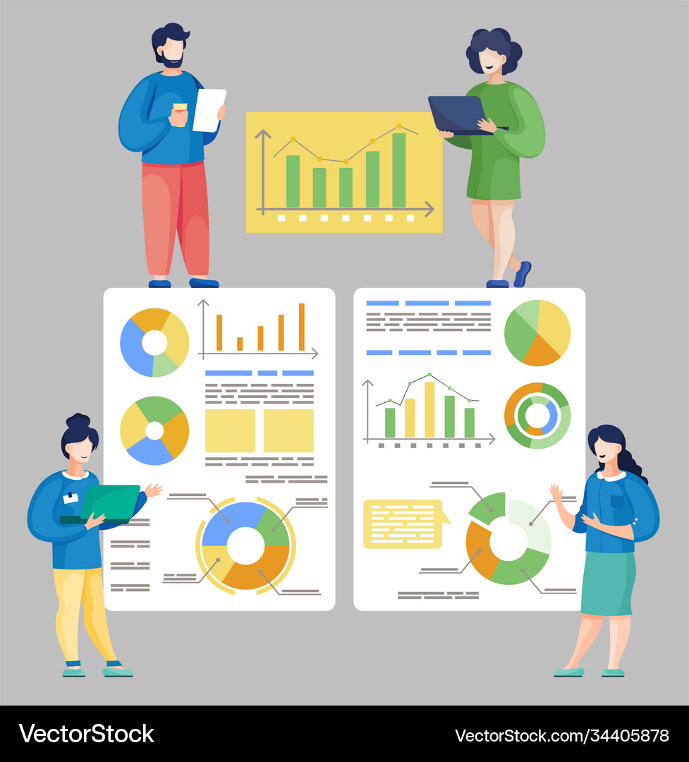 Data analysis busy people in office Royalty Free Vector