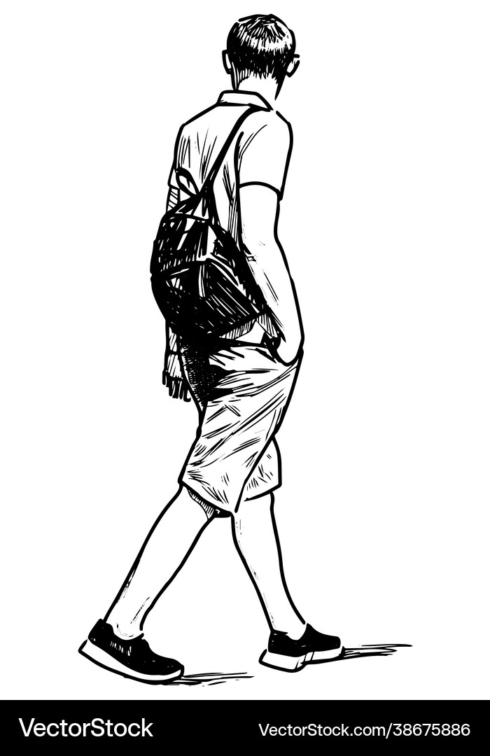 Sketch casual young citizen walking outdoors Vector Image