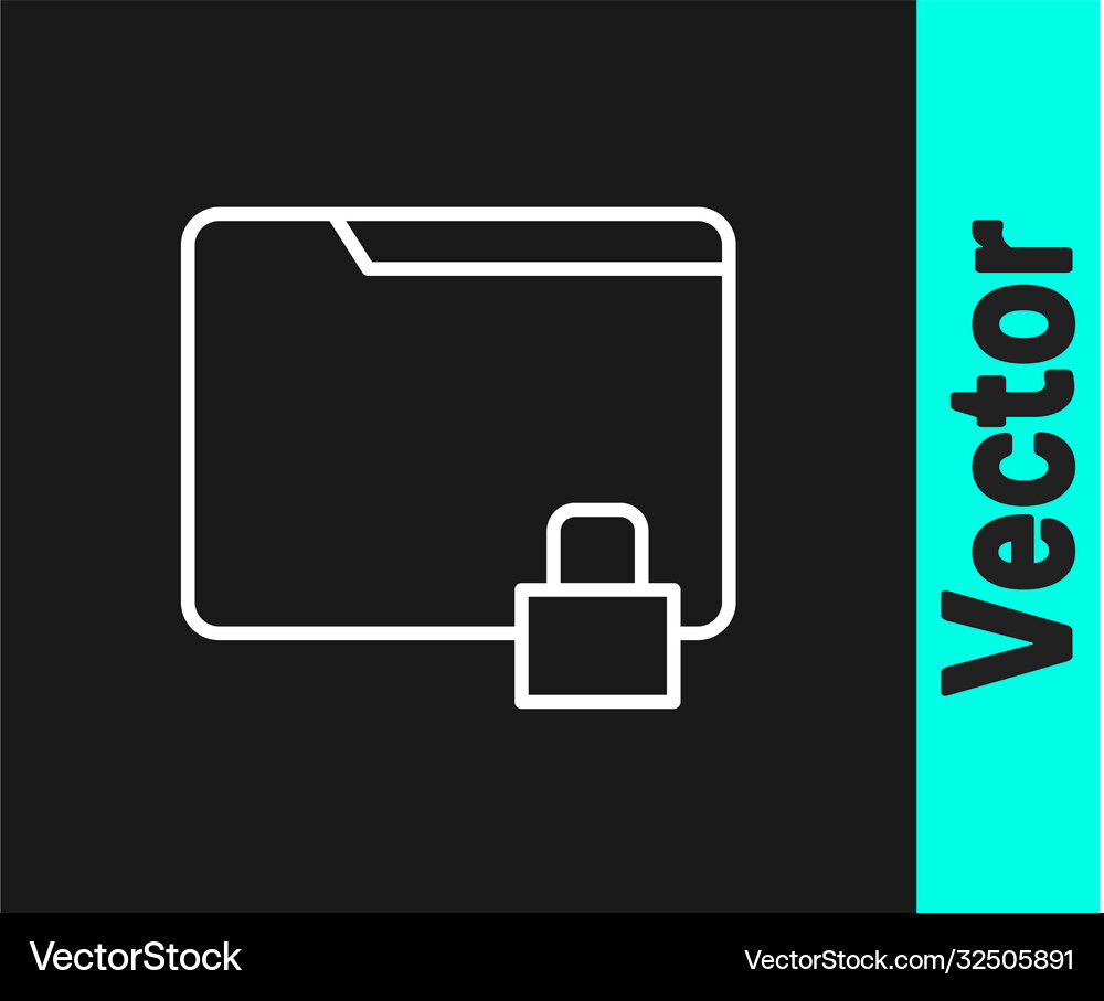White line folder and lock icon isolated on black Vector Image