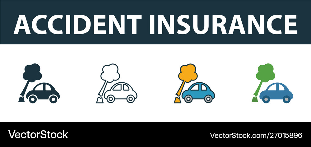 Accident insurance icon set four elements Vector Image
