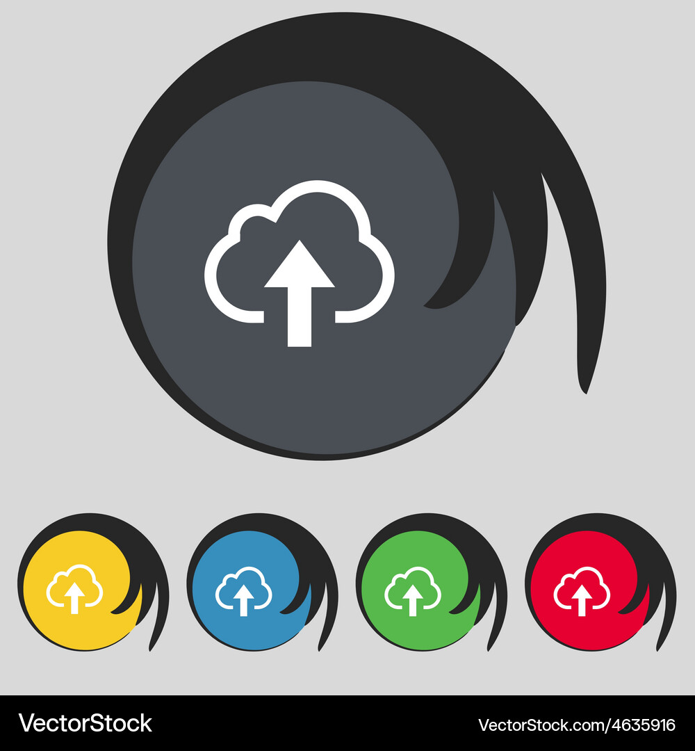 Upload from cloud icon sign symbol on five colored