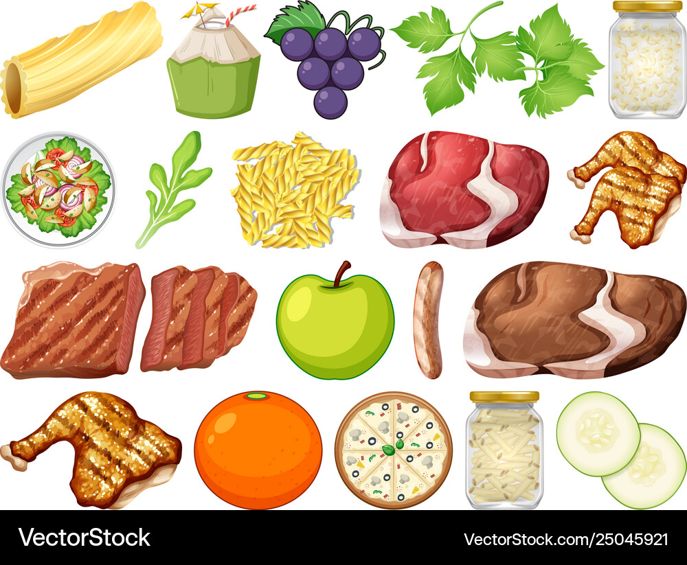 Set many food Royalty Free Vector Image - VectorStock