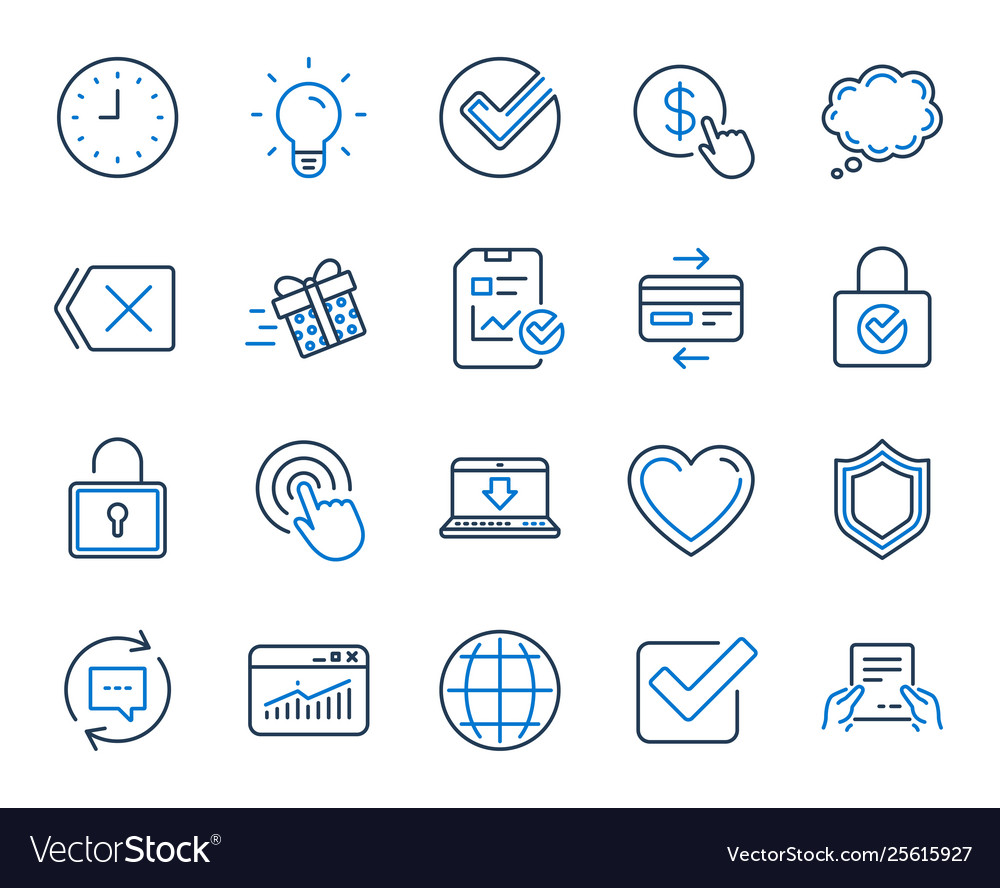 Report time and globe line icons statistics Vector Image