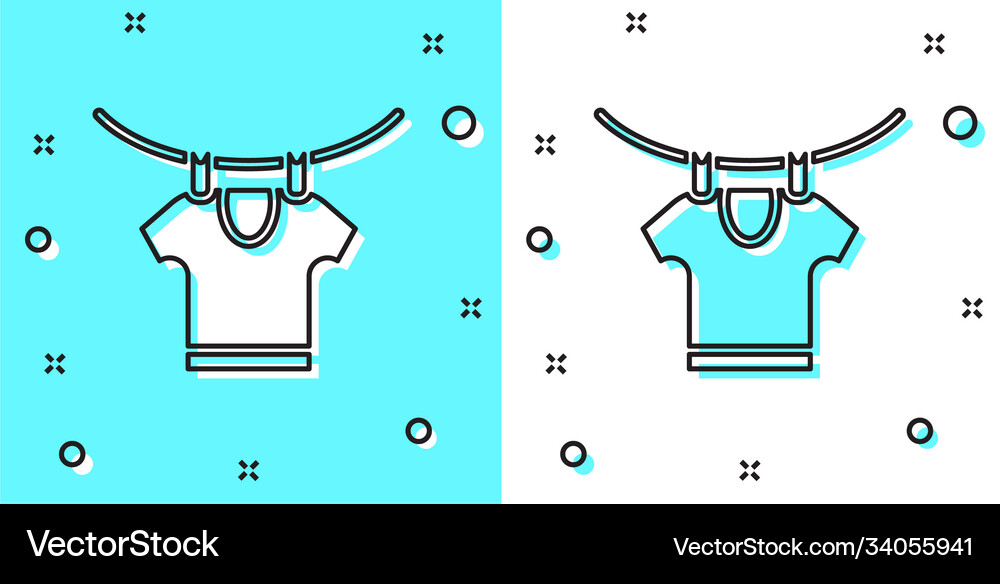 Black line drying clothes icon isolated on green Vector Image