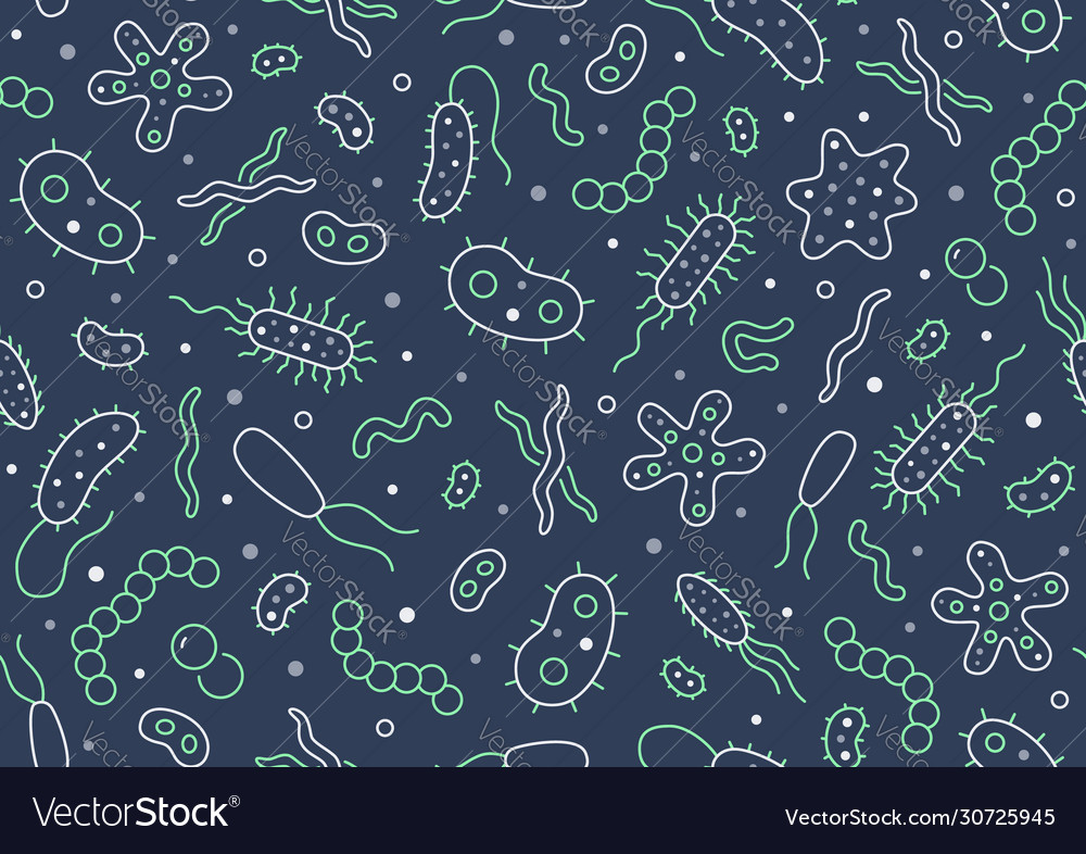 Bacteria virus microbe dark seamless pattern Vector Image