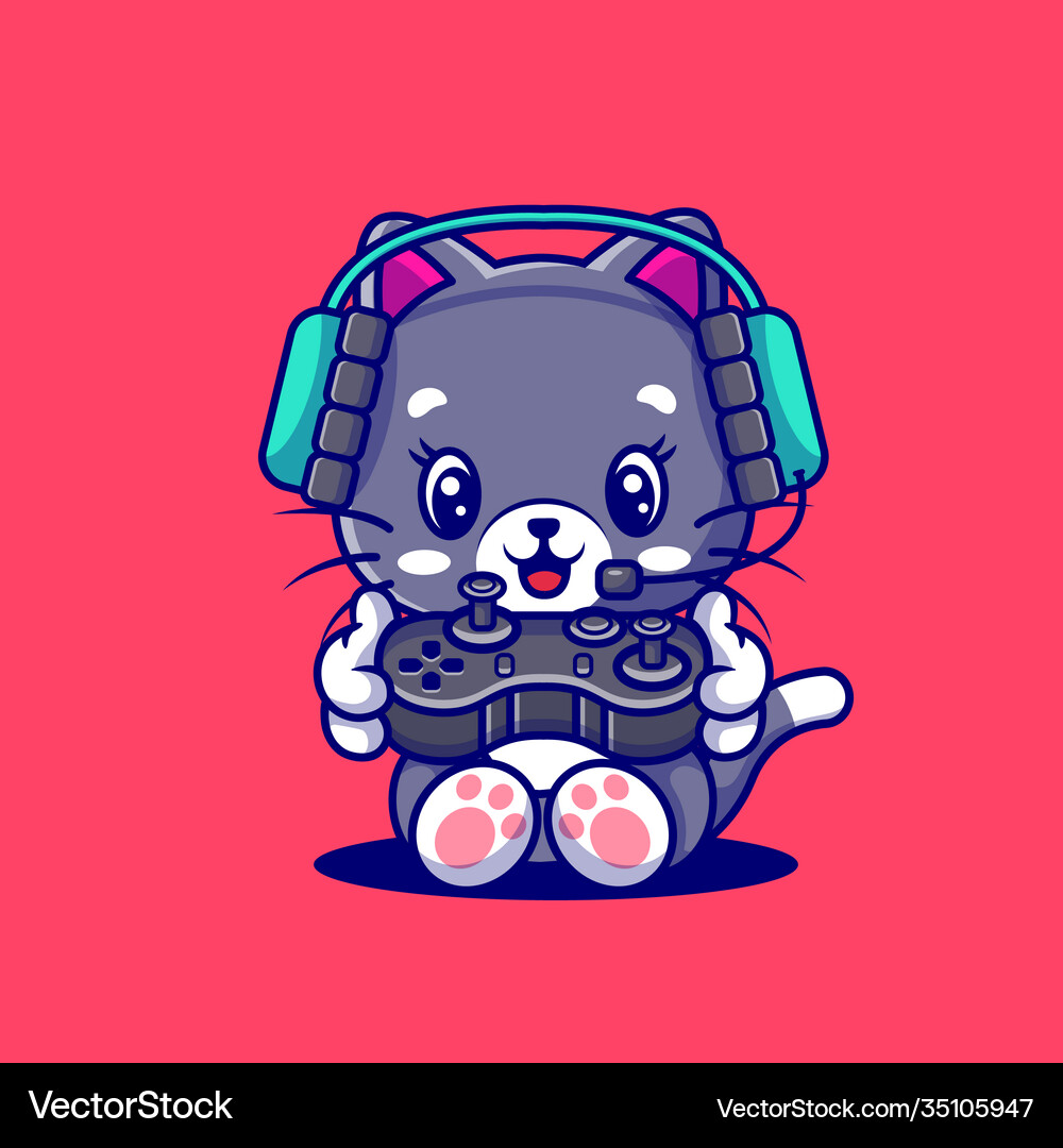 Cute cat gaming animal game Royalty Free Vector Image