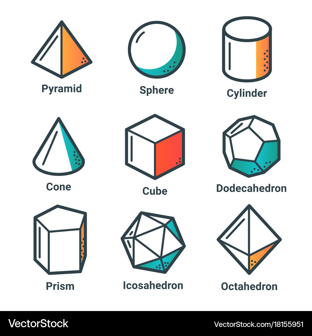 Flat line isometric shapes light Royalty Free Vector Image