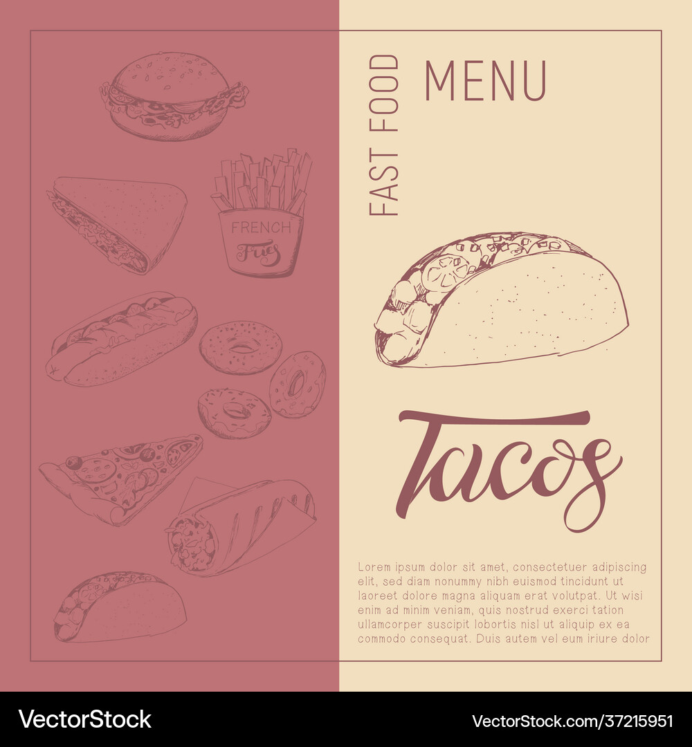 Tacos label fast food menu Royalty Free Vector Image