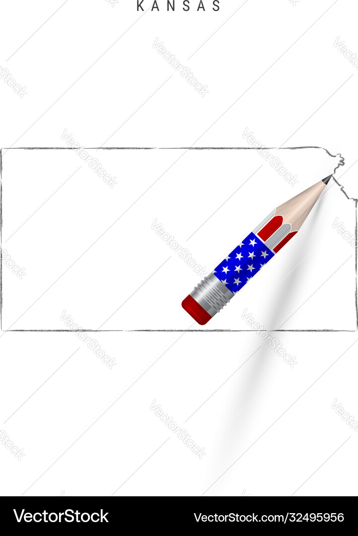 Kansas us state map pencil sketch outline Vector Image