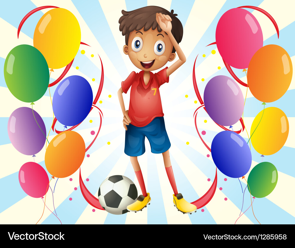 A soccer player in middle balloons Royalty Free Vector Image