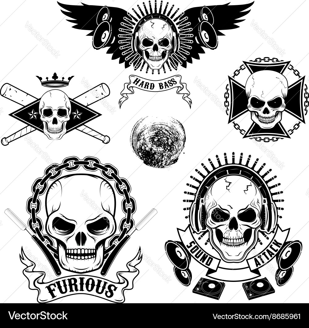 Set emblems with skulls Royalty Free Vector Image