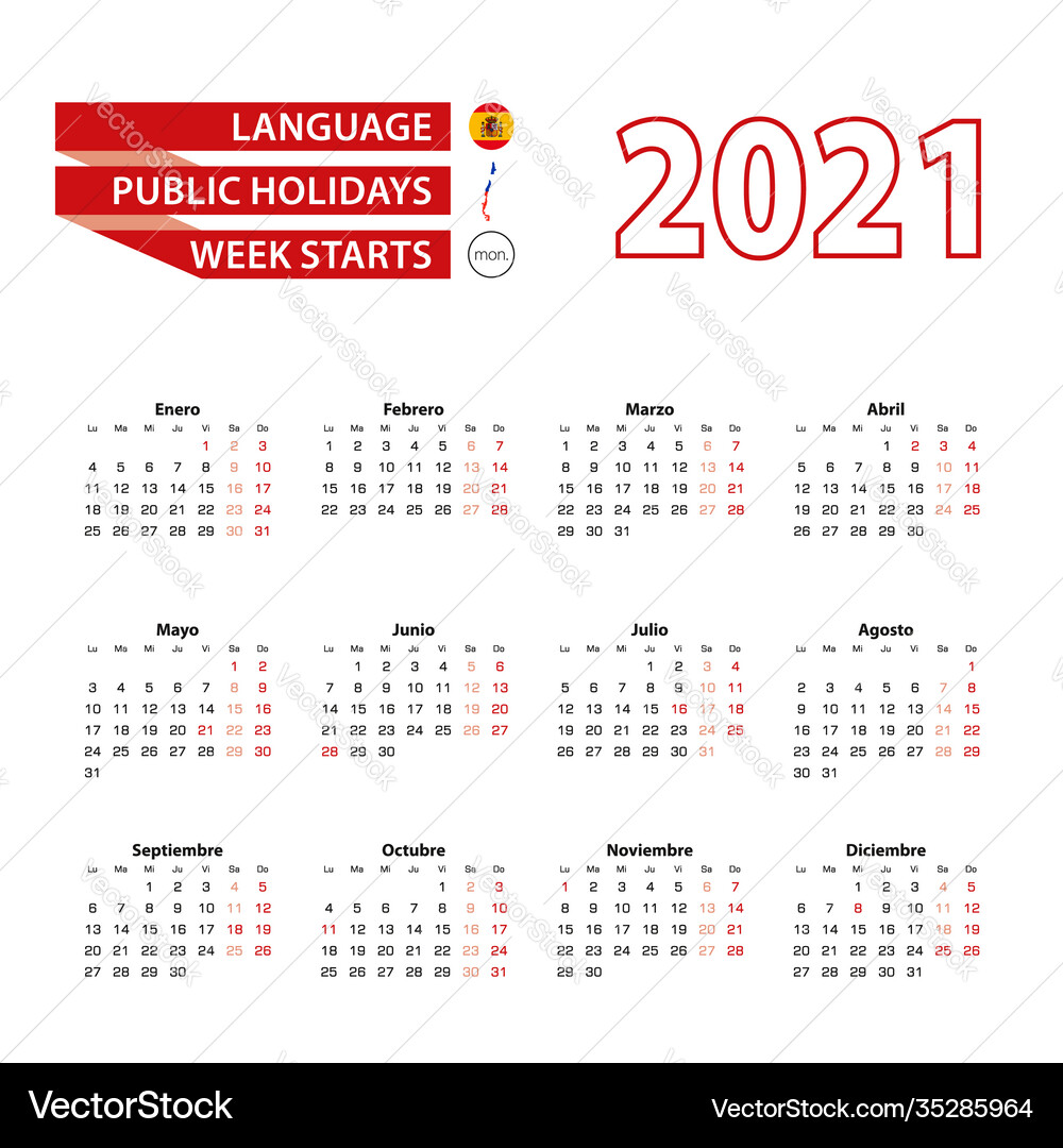Calendar 2021 in spanish language with public Vector Image