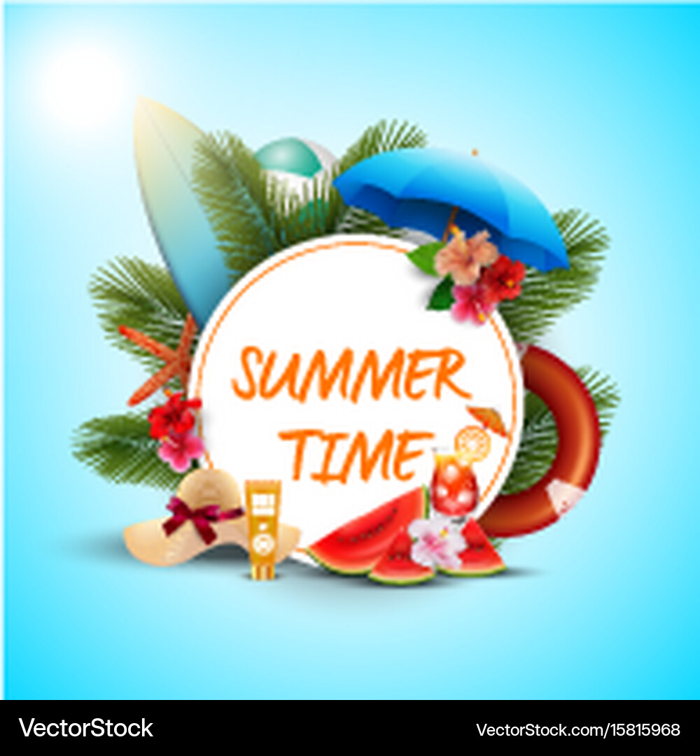 Summer time banner design with white round Vector Image