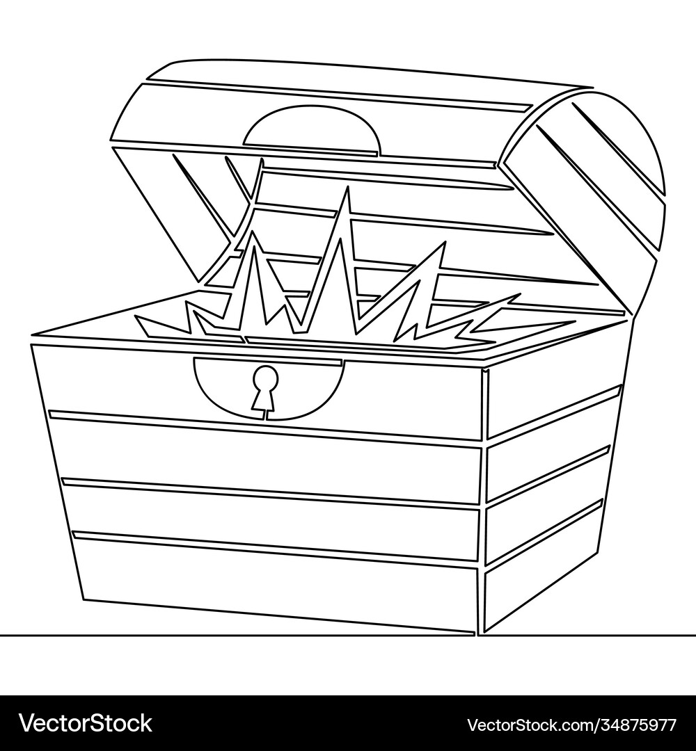 Continuous line drawing open treasure chest Vector Image