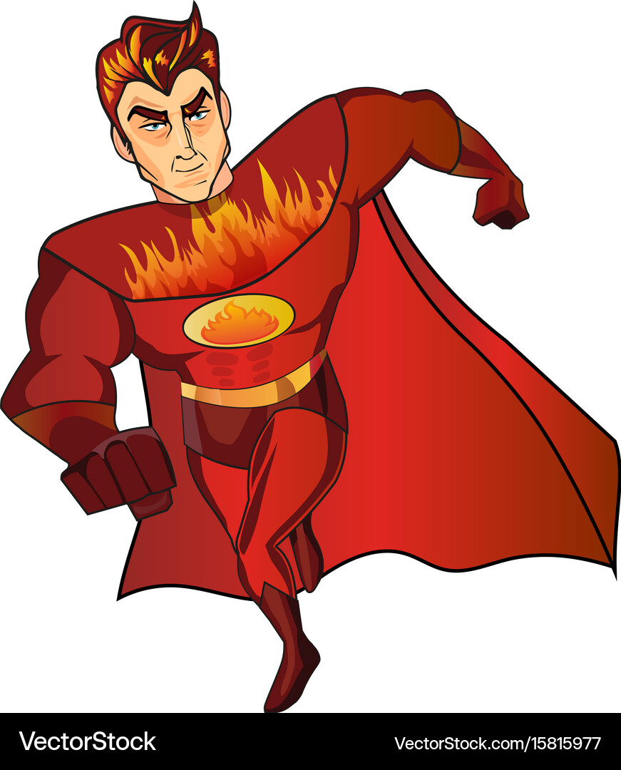 Super hero fireman cartoon retro Royalty Free Vector Image