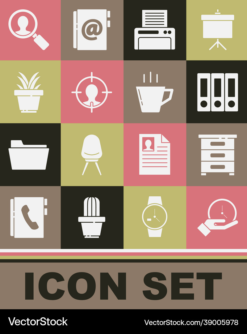 Set clock drawer with documents office folders Vector Image