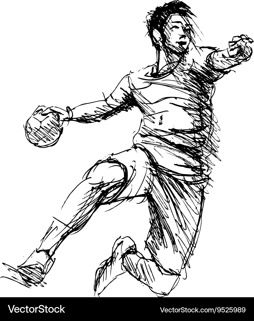 Hand sketch handball players Royalty Free Vector Image