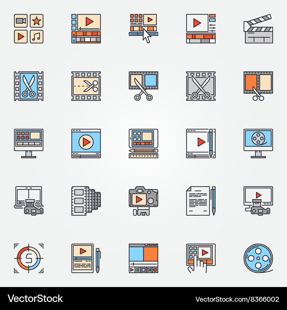 Video production icons set Royalty Free Vector Image