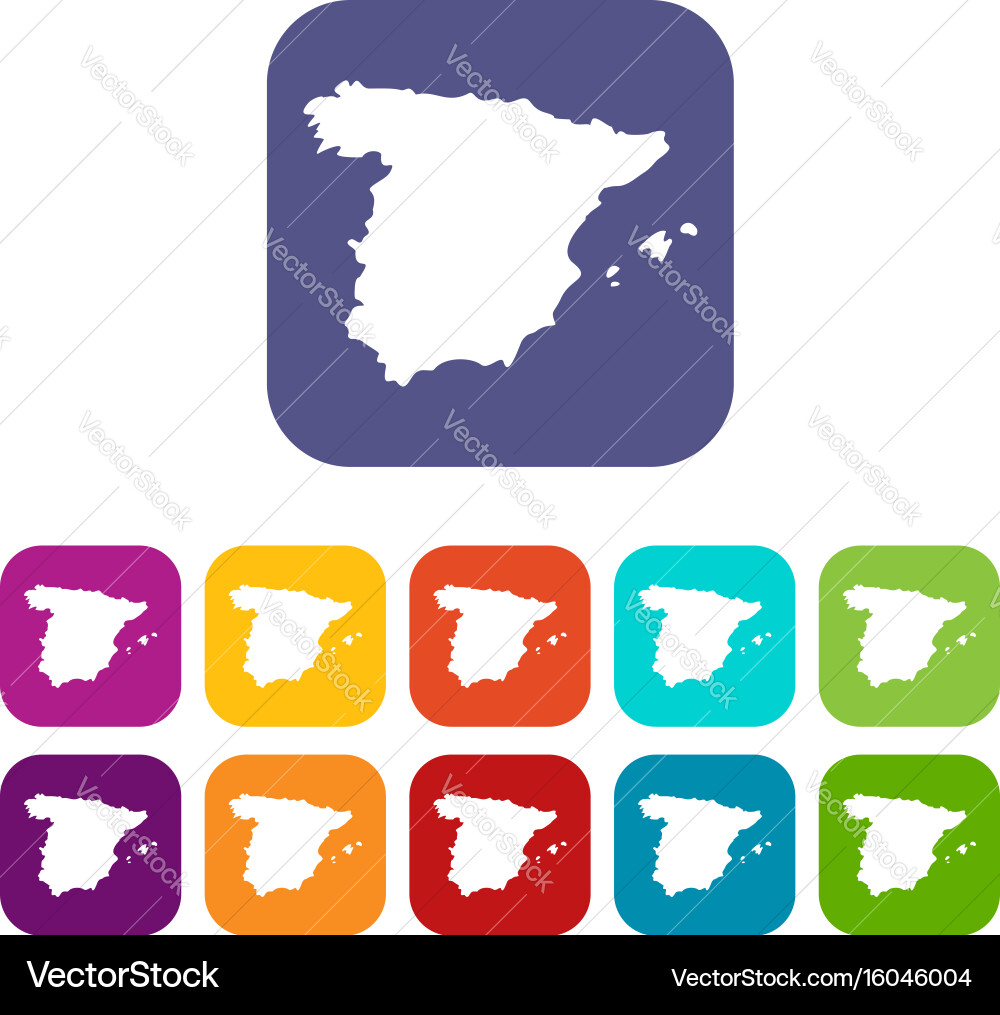 Map of spain icons set Royalty Free Vector Image