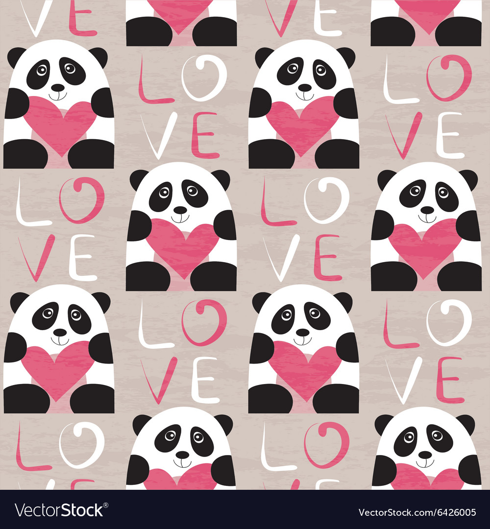 Panda with heart seamless pattern Royalty Free Vector Image