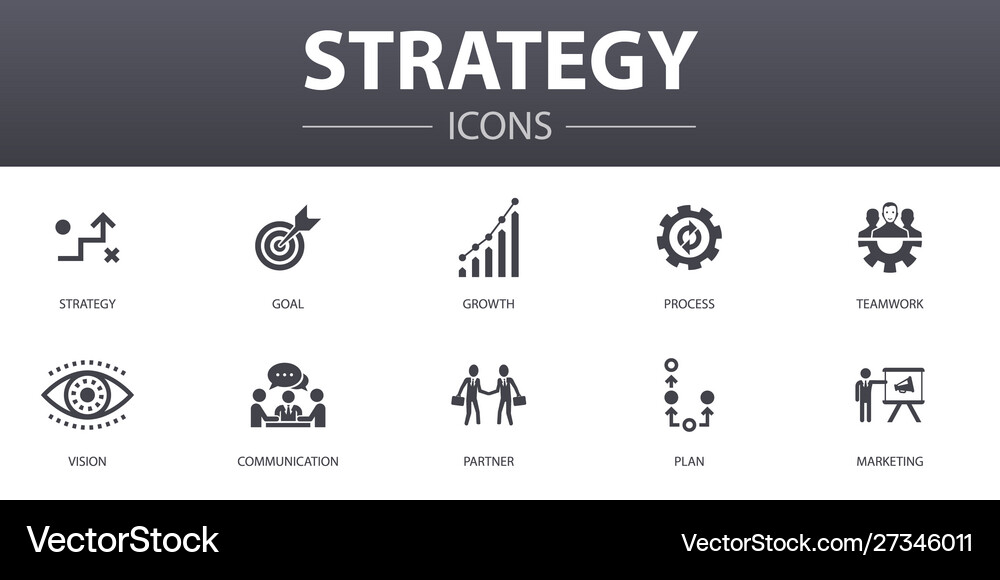 Strategy simple concept icons set contains Vector Image