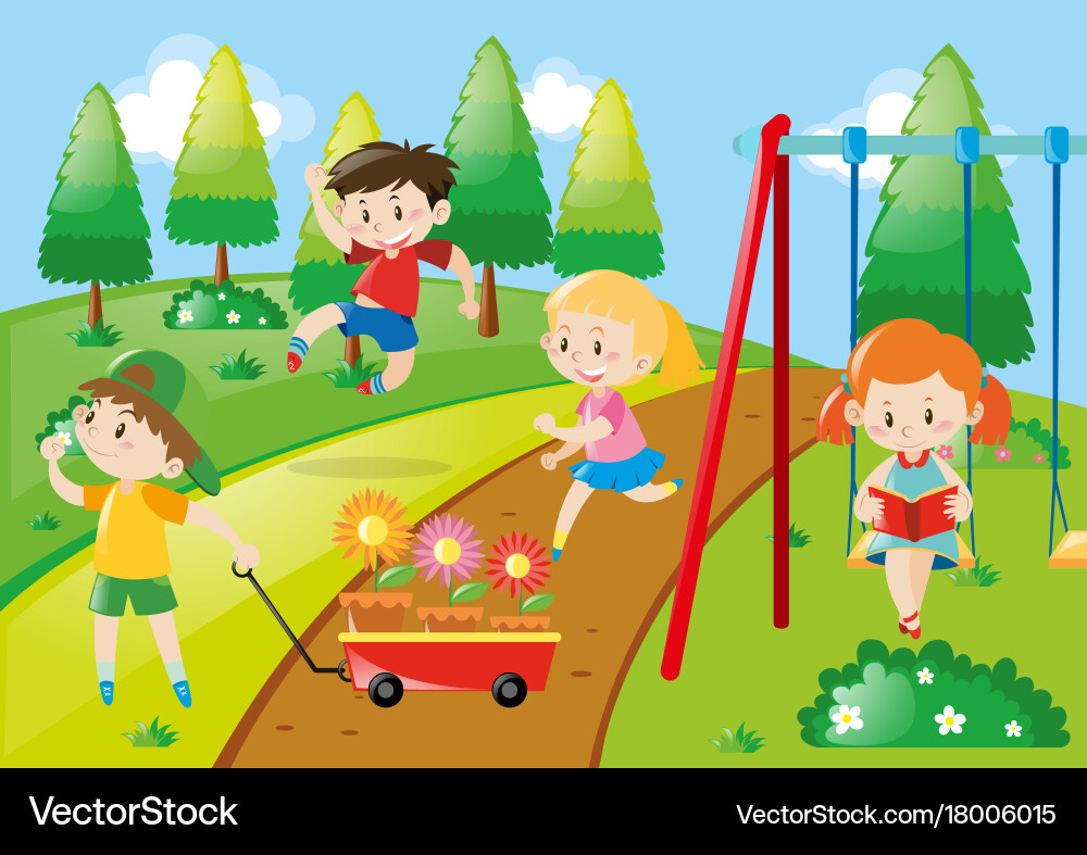 Children playing in park Royalty Free Vector Image