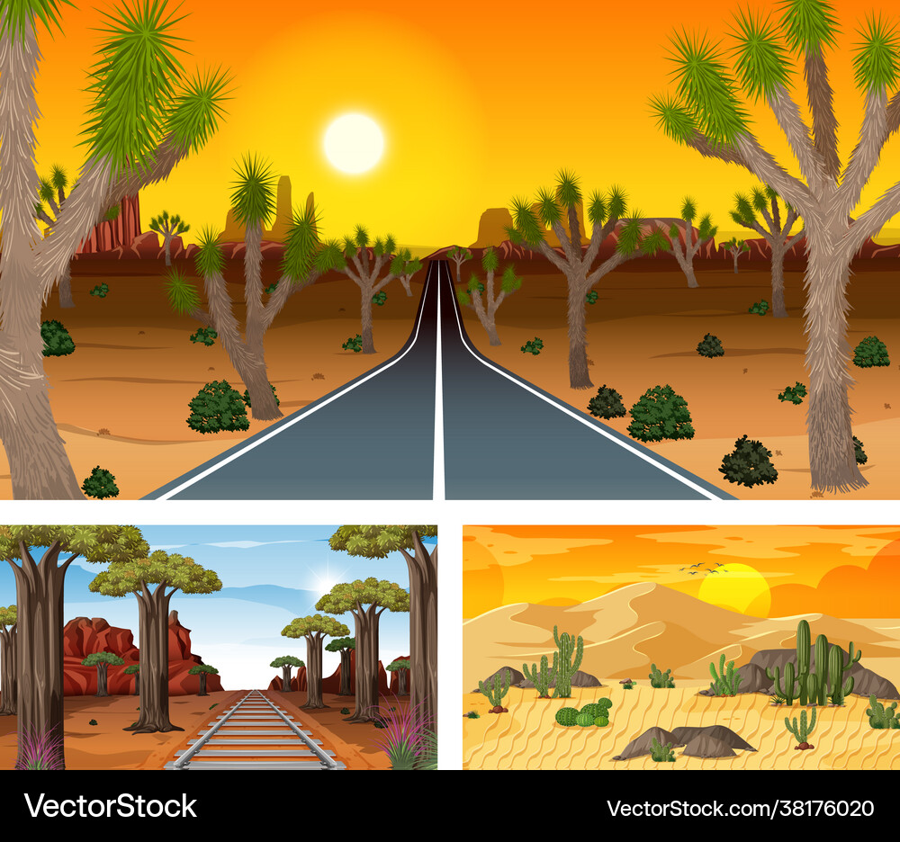 Set different nature horizontal scenes Royalty Free Vector