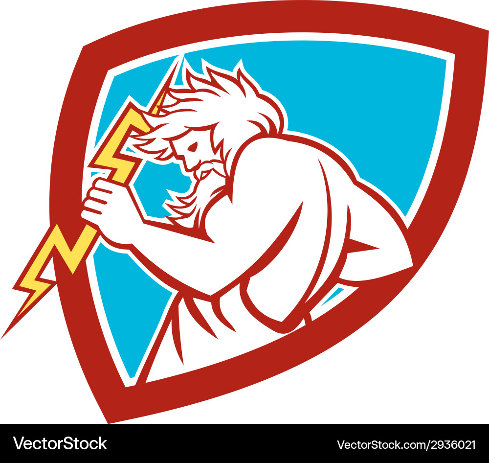Zeus Wielding Thunderbolt Shield Retro Royalty Free Vector