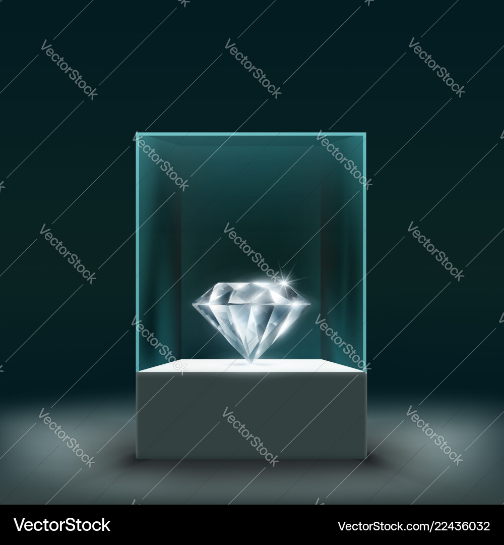 Jewel diamond in a glass cube Royalty Free Vector Image