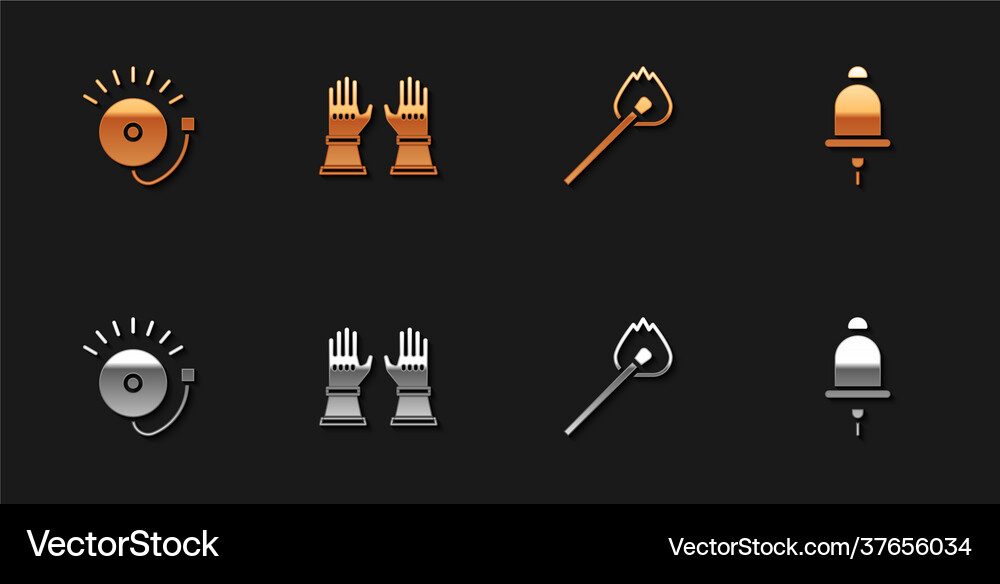 Set ringing alarm bell firefighter gloves Vector Image