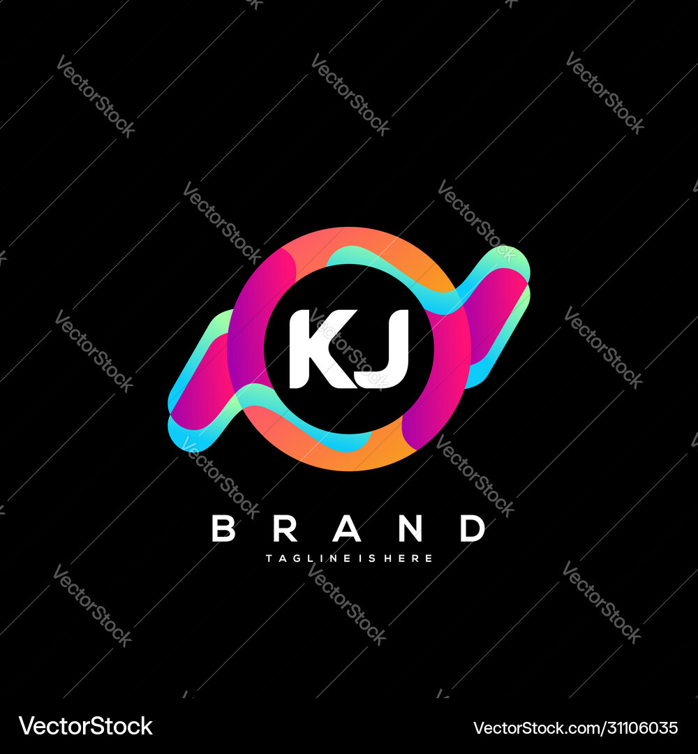 Letter kj initial logo with colorful Royalty Free Vector