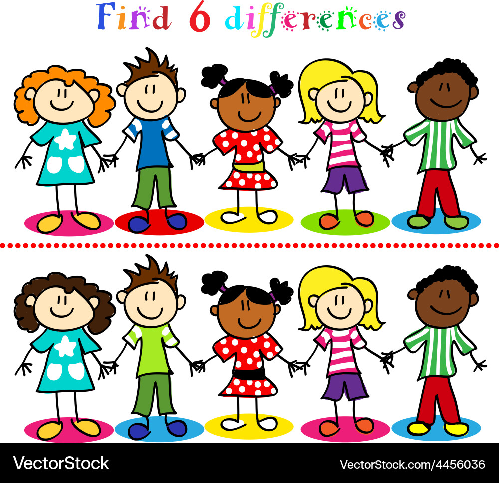 Difference game with kids stick figures Royalty Free Vector